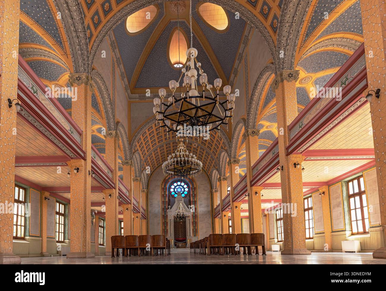 Symmetrical interior view of the restored Grand Synagogue of Edirne ...