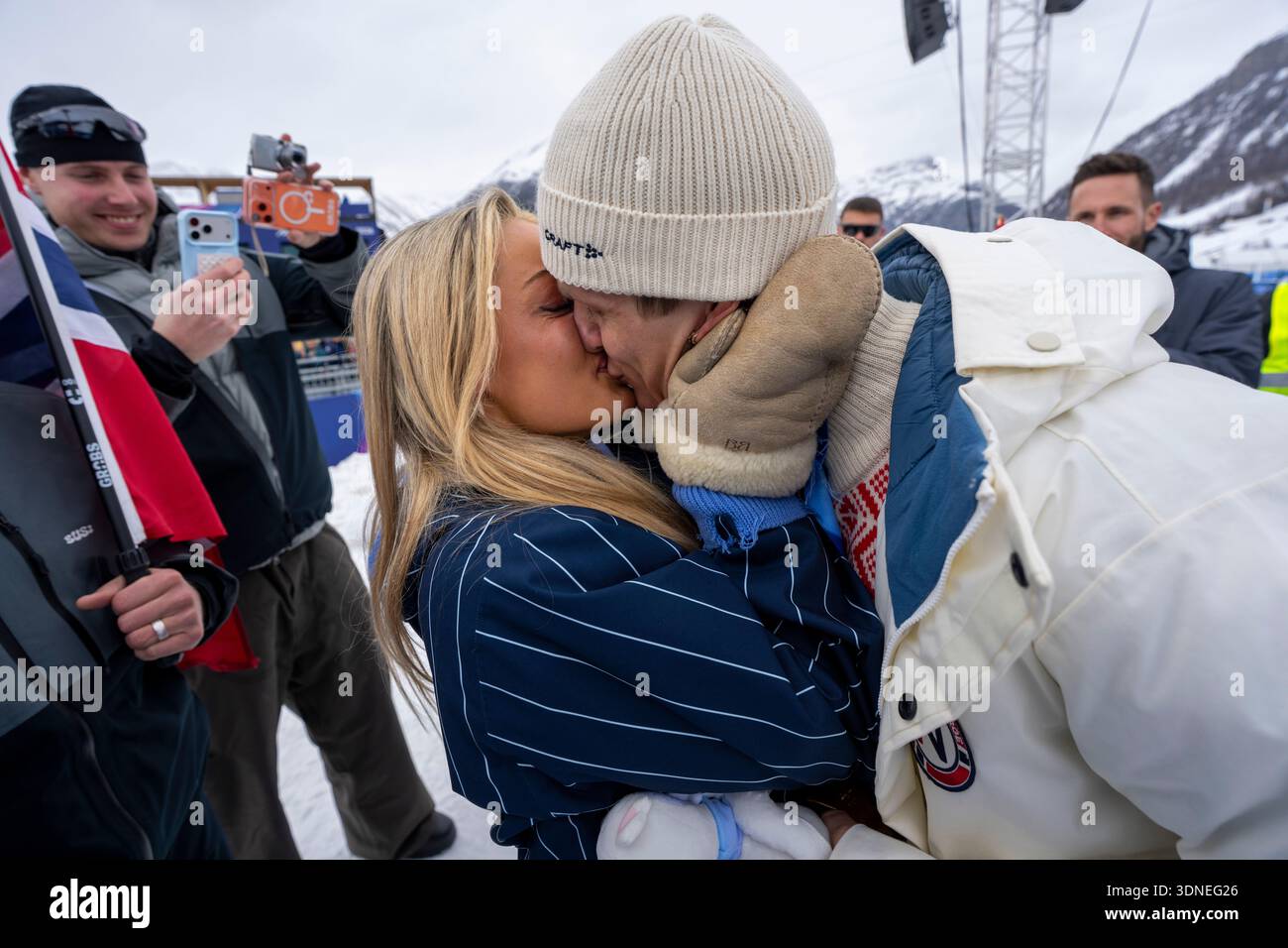 Livigno, Italy 20260210. Birk Ruud celebrates the gold medal in ...