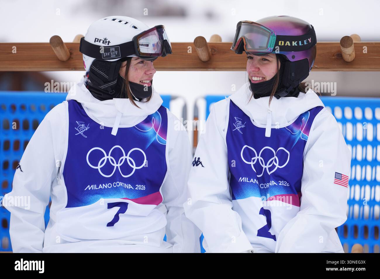 United States' Jaelin Kauf, left, and Tess Johnson sit together before ...