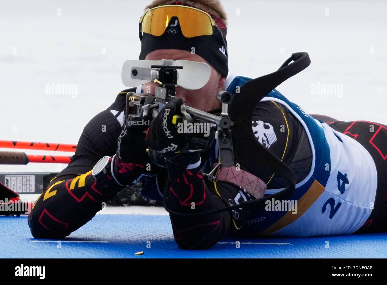 Germany's David Zobel shoots during the men's biathlon 20-kilometer ...