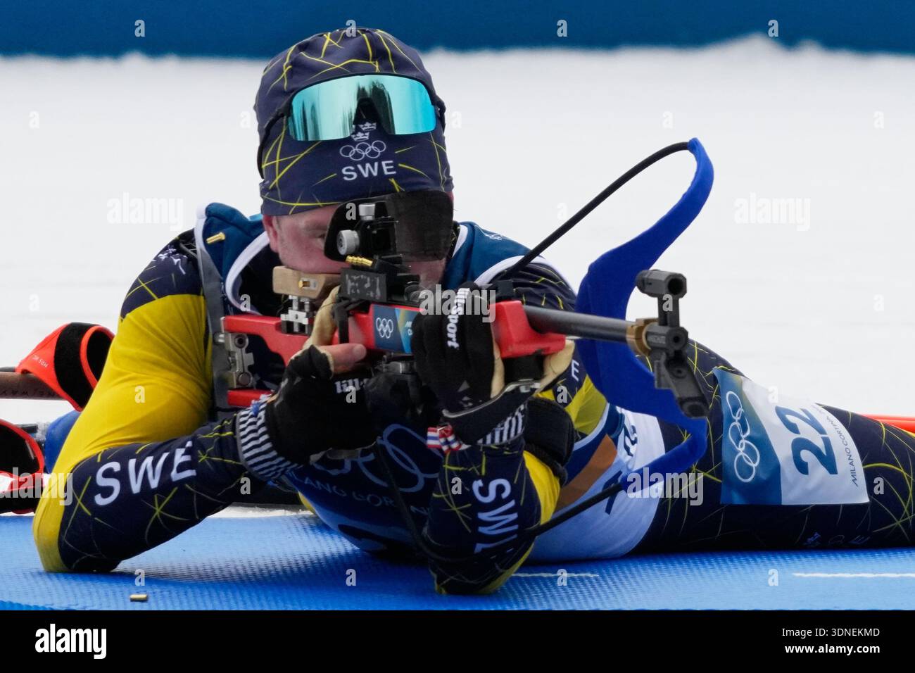 Sweden's Jesper Nelin shoots during the men's biathlon 20-kilometer ...
