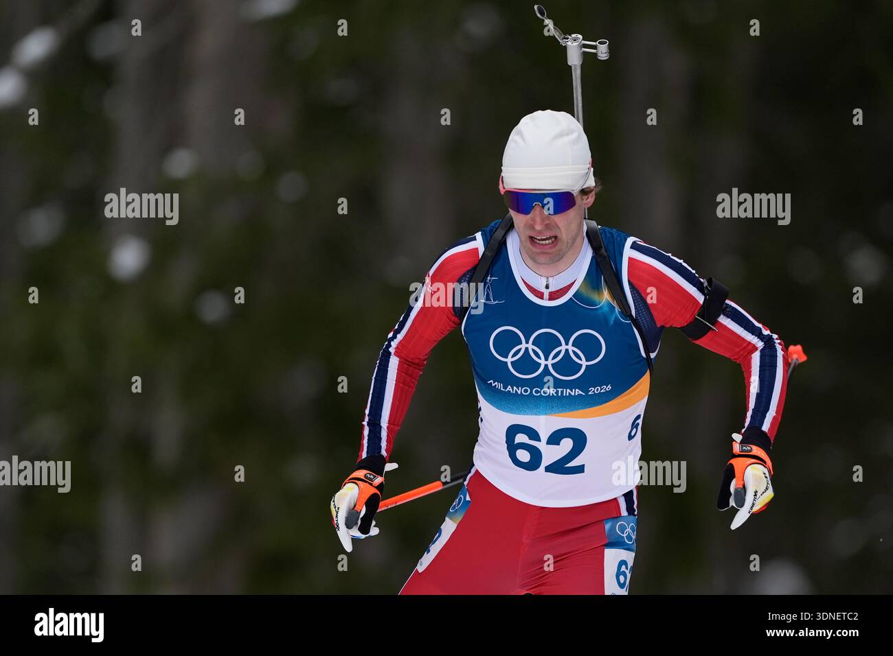 Sturla Holm Laegreid, of Norway, competes in the men's 20-kilometer ...