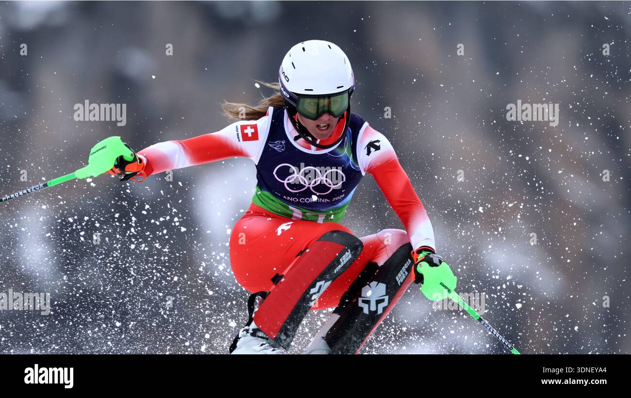 Switzerland's Camille Rast speeds down the course during an alpine ski ...