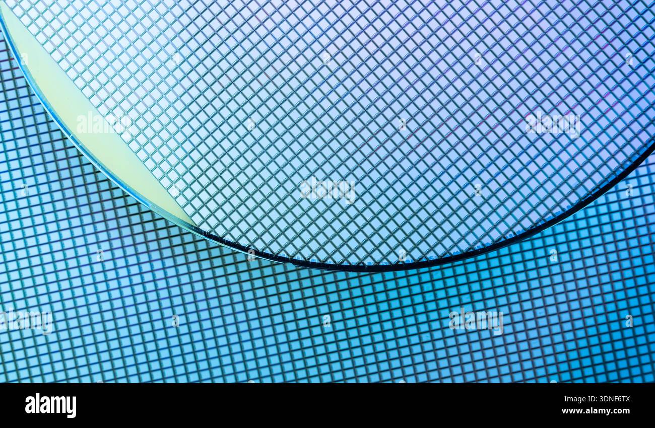 surface of Silicon Wafers and Microcircuits reflecting different colors ...