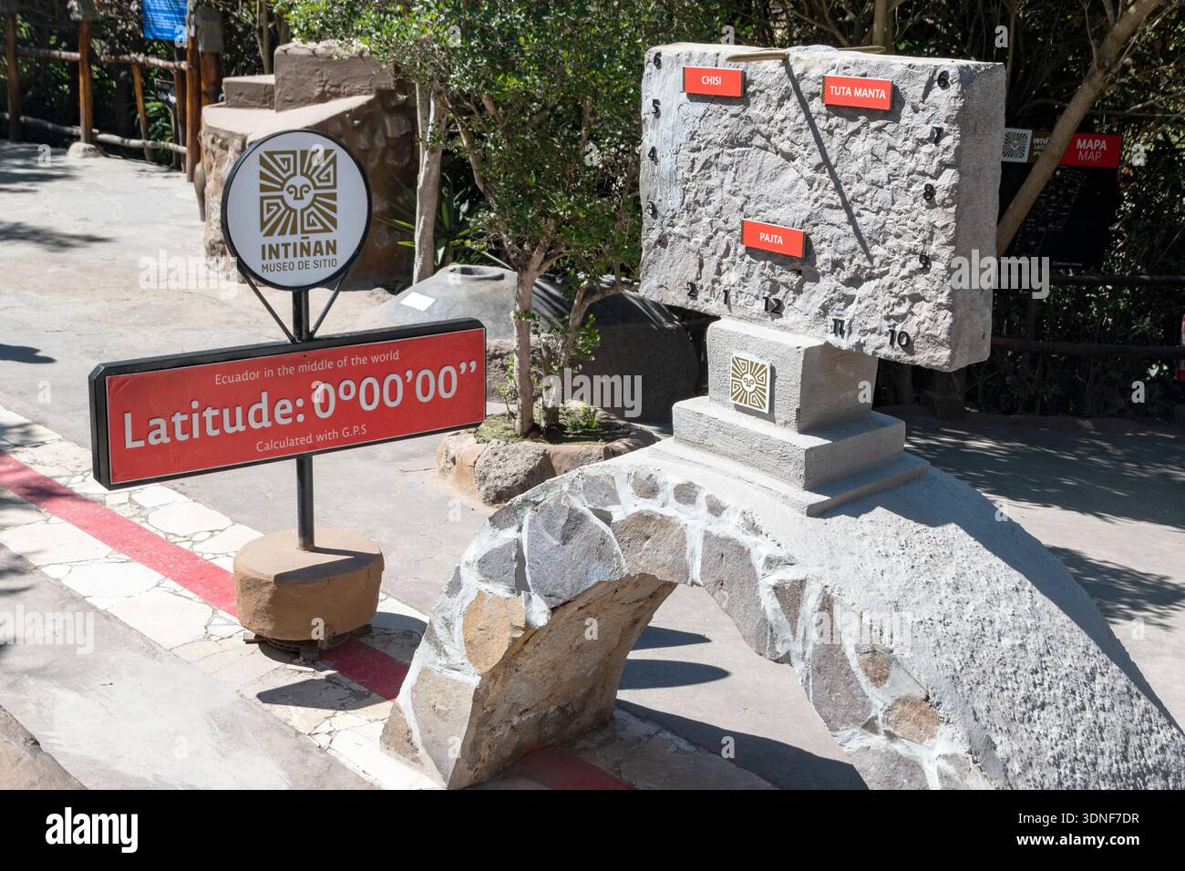 Sundial on equatorial line in Museo de Sitio Intiñan (Ecuador Stock ...