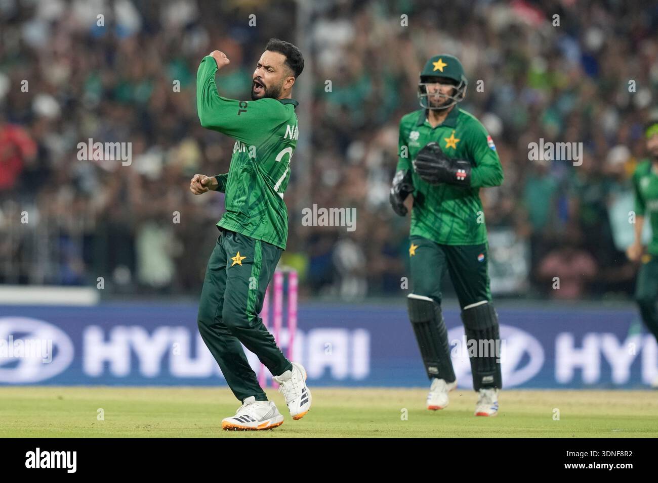 Pakistan's Mohammad Nawaz celebrates the wicket of United States ...