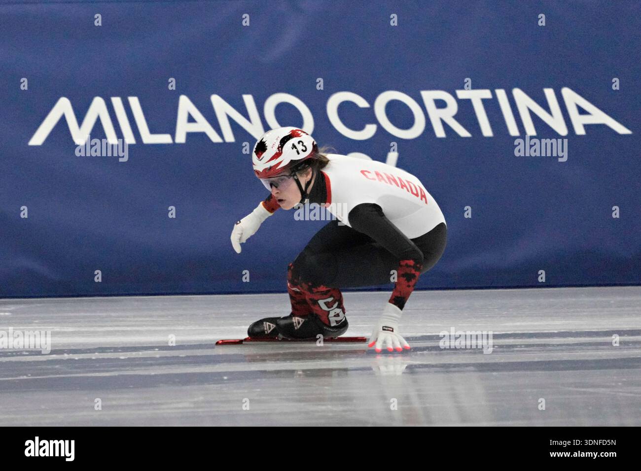 Kim Boutin of Canada races during the Women's Short Track Speed Skating ...