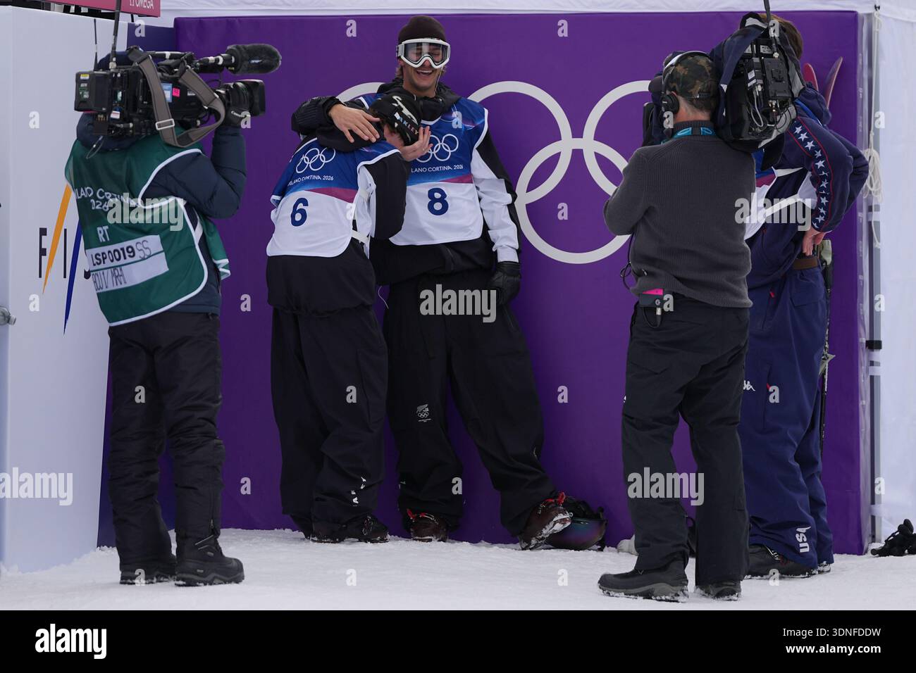 New Zealand's Luca Harrington, left, celebrates winning the bronze ...