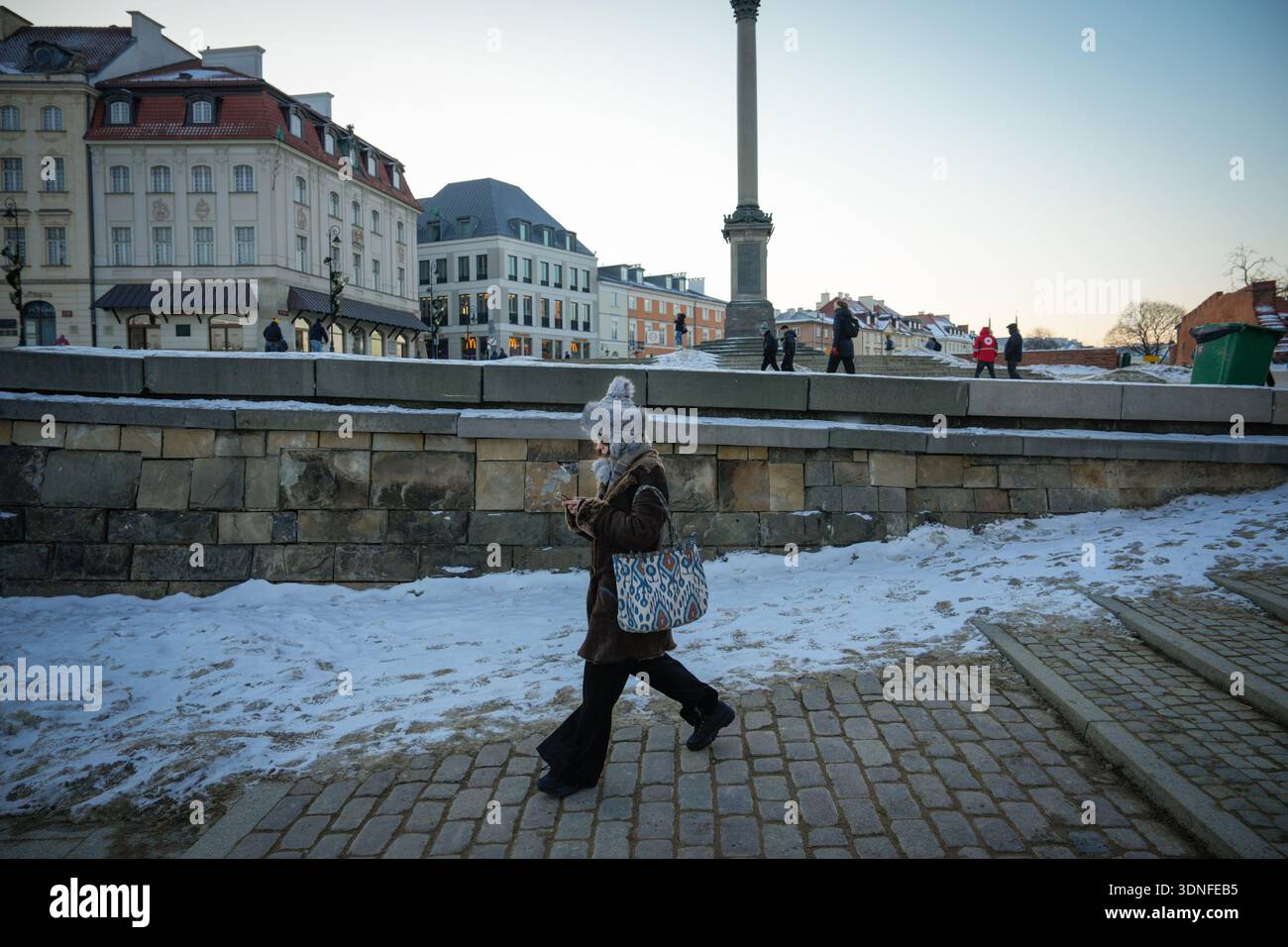 A woman in a fur hat is seen in Warsaw, Poland on 9 February, 2026 ...