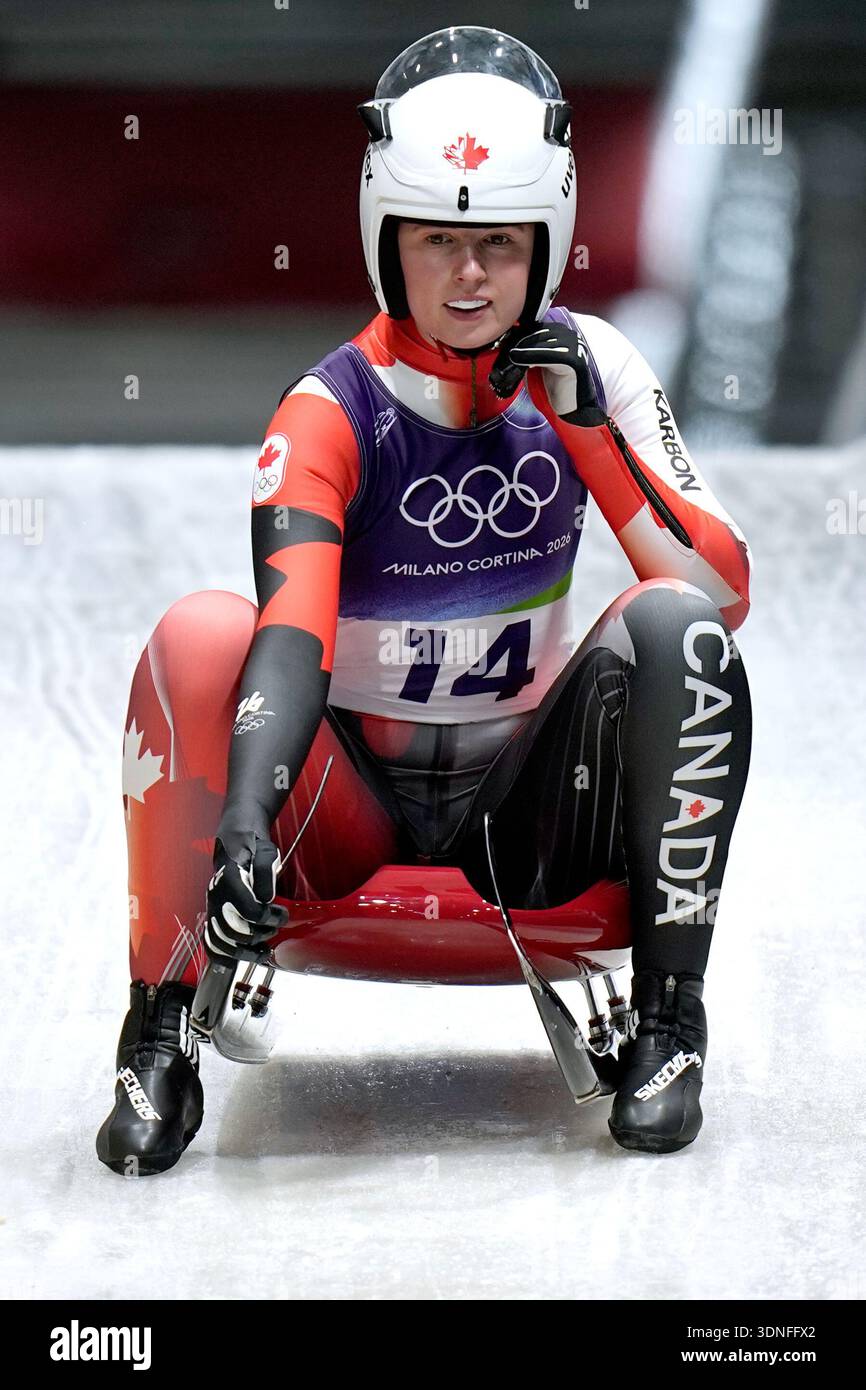 Canada's Trinity Ellis arrives at the finish during a women's single ...
