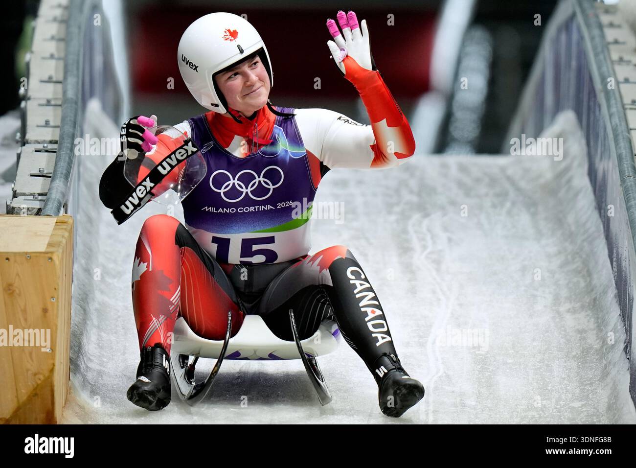 Canada's Embyr-Lee Susko arrives at the finish during a women's single ...