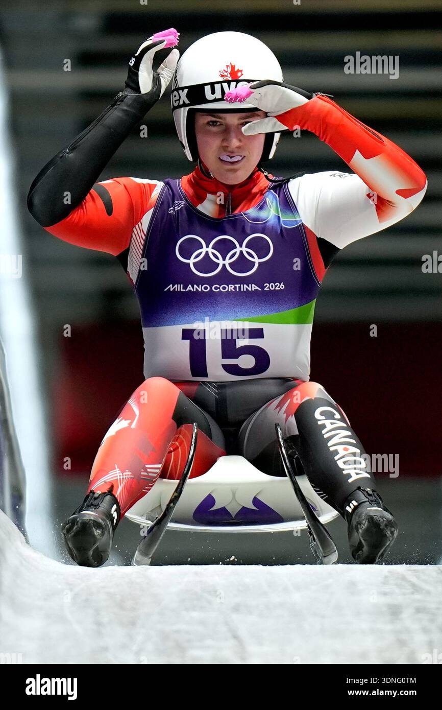 Canada's Embyr-Lee Susko arrives at the finish during a women's single ...
