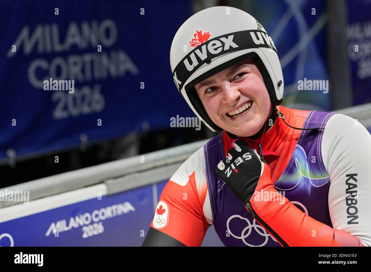 Canada's Embyr-Lee Susko smiles as she arrives at the finish during a ...