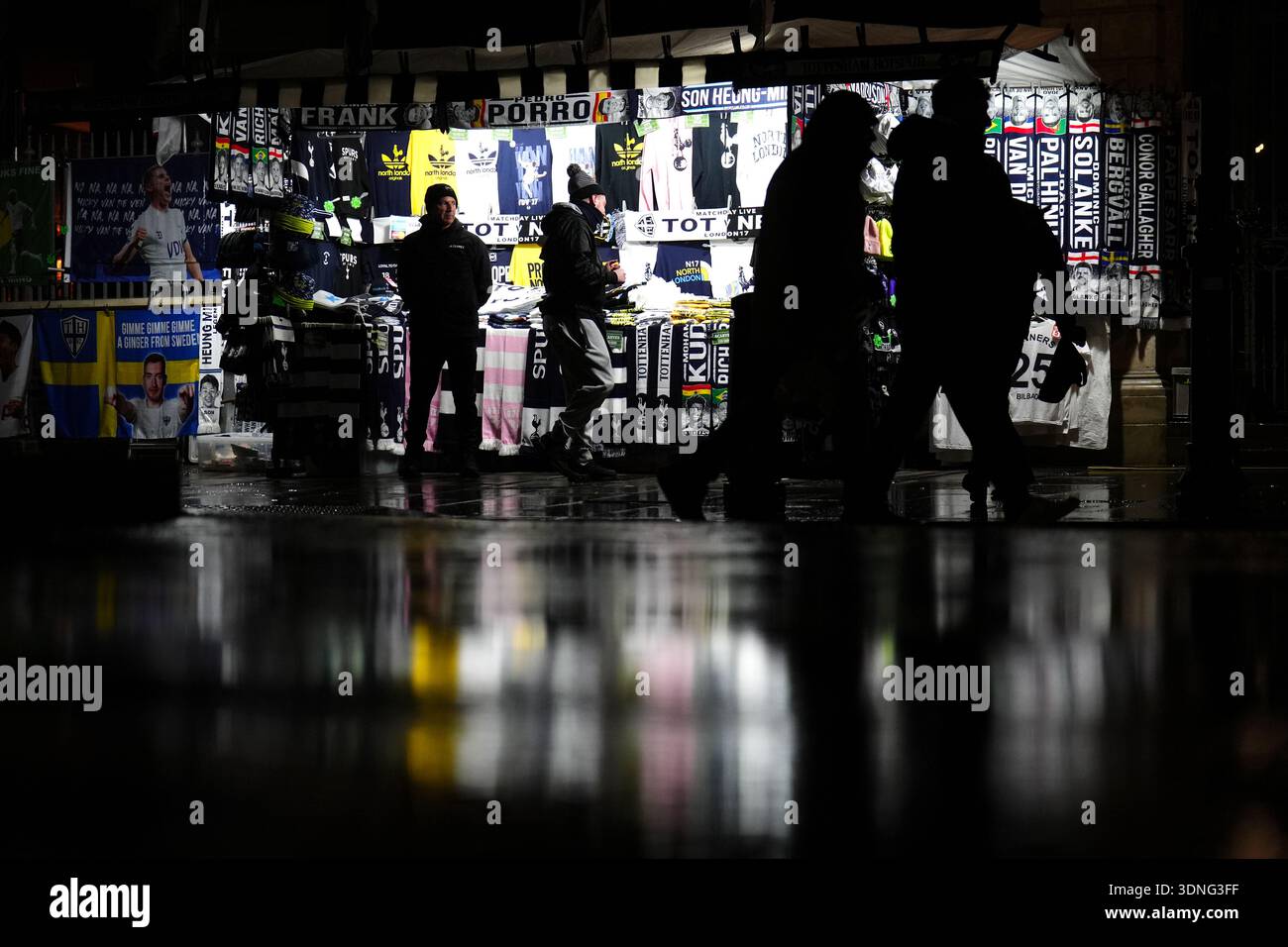 A general view of merchandise being sold outside the stadium before the ...