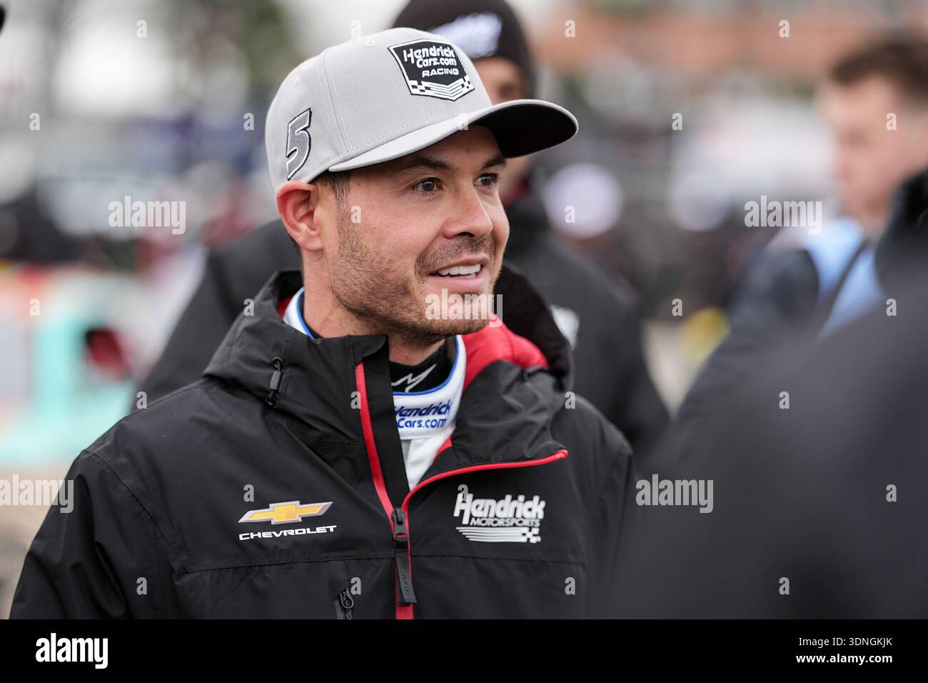 FILE - Kyle Larson looks on prior to NASCAR's The Clash preseason auto ...