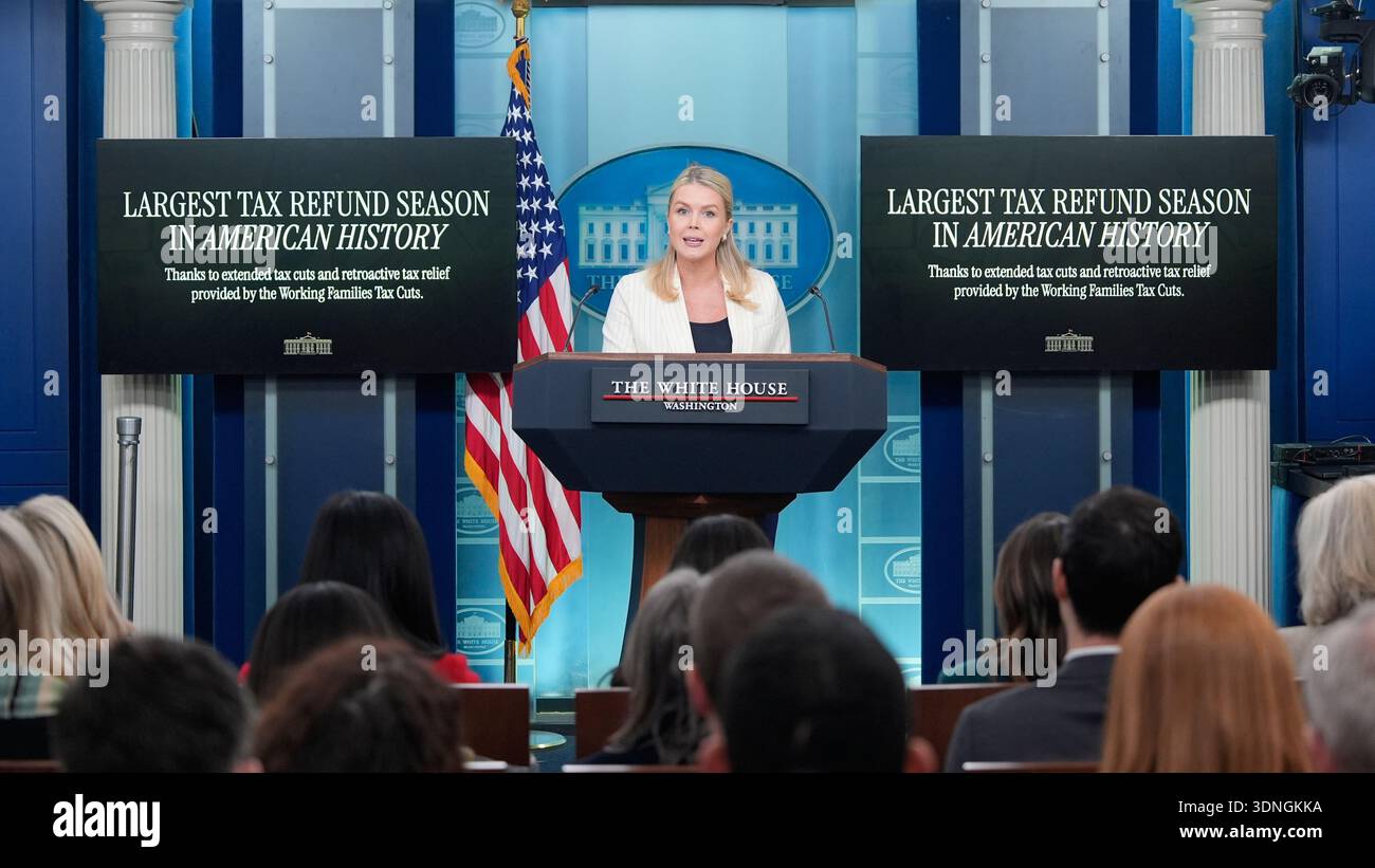 White House press secretary Karoline Leavitt speaks with reporters in ...