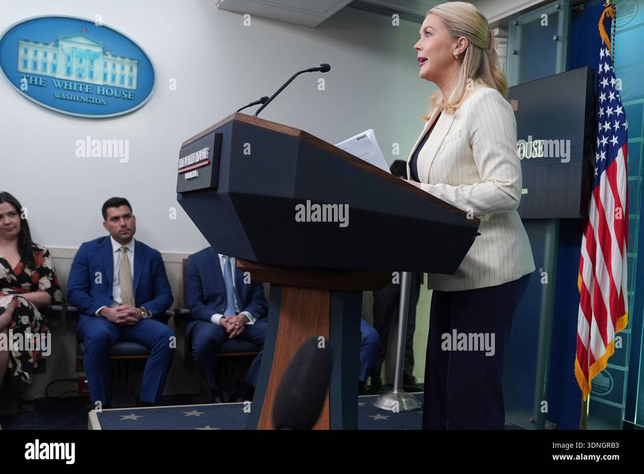 White House press secretary Karoline Leavitt speaks during a briefing ...