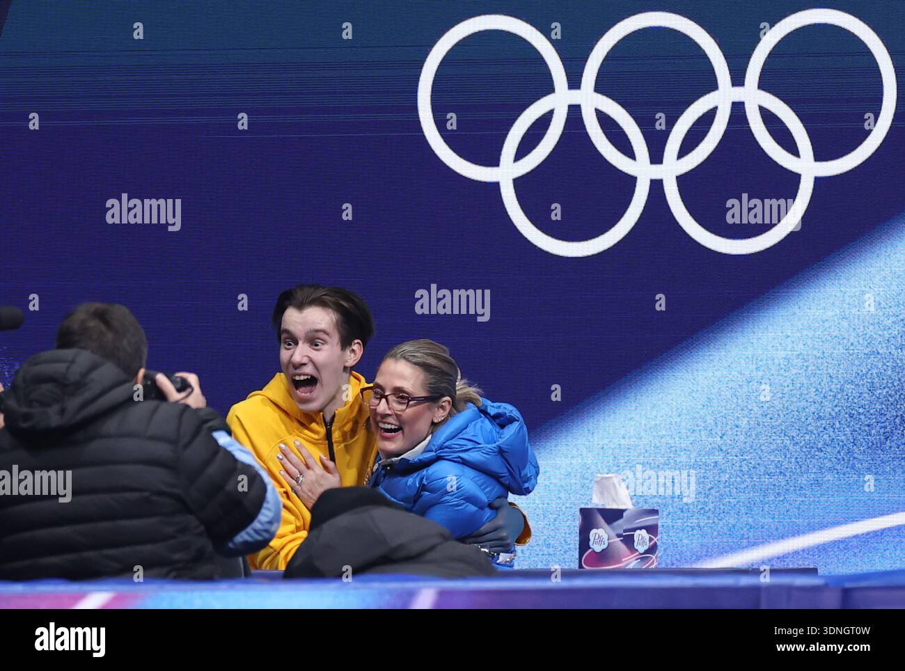 Kyrylo MARSAK of Ukraine reacts during the kiss and cry of the short ...