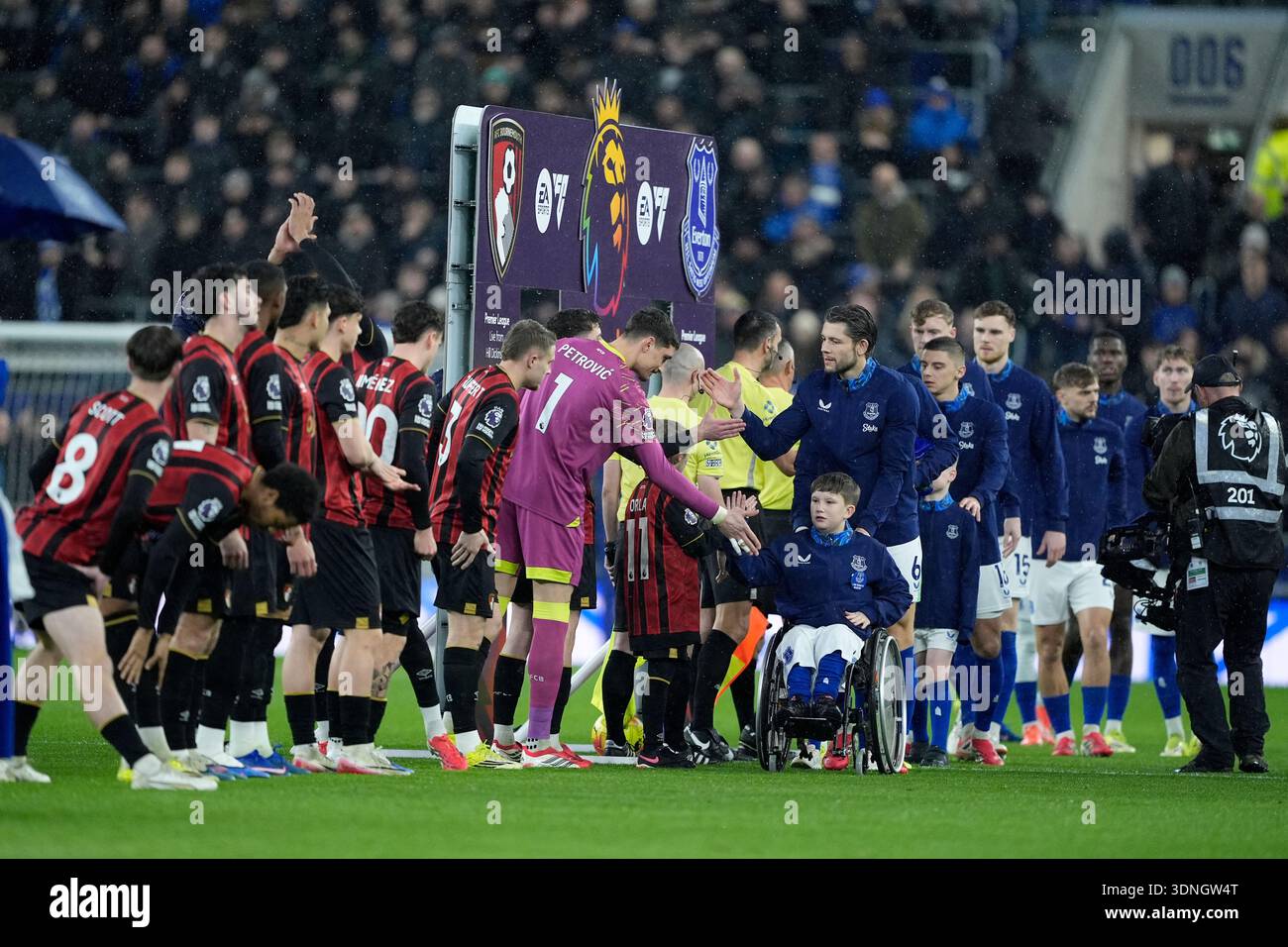 Both teams shake hands before the Premier League match at the Hill ...