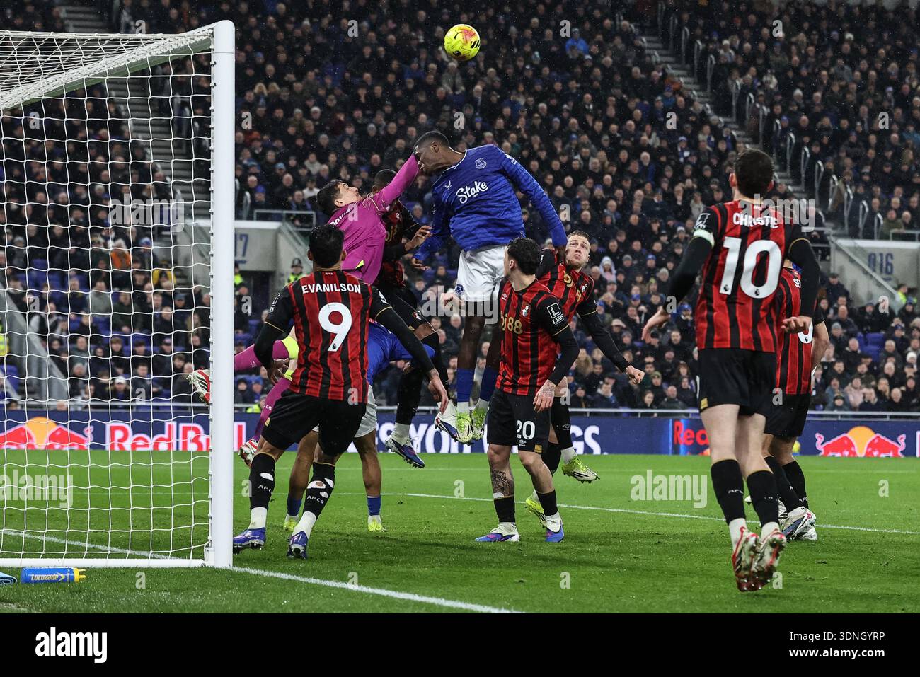 Bournemouth goalkeeper Djordje Petrovic punches the ball clear during ...