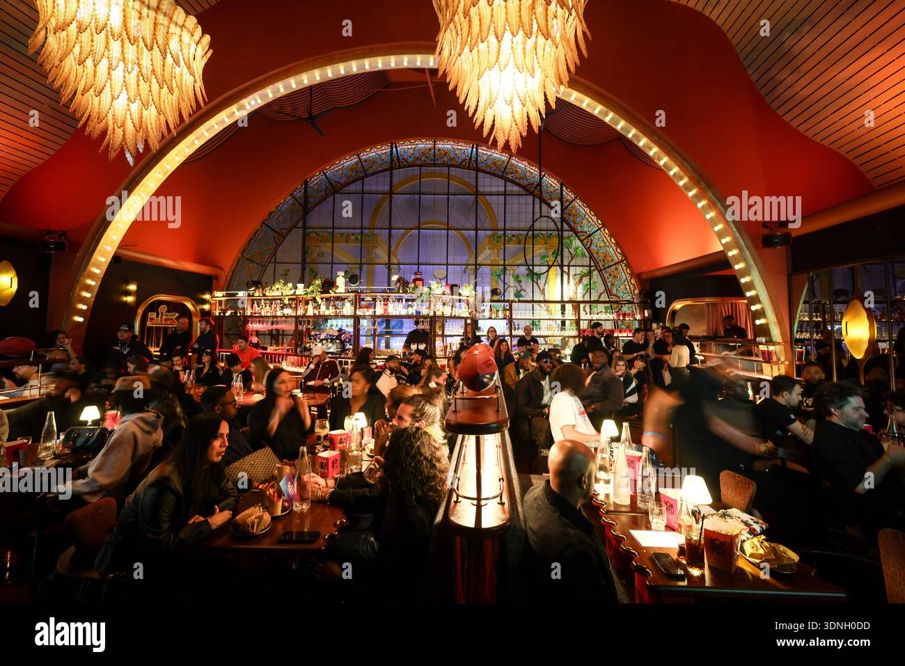 Fans enjoying a Super Bowl LX at Mistinguette's on Sunday, Feb. 8, 2026 ...