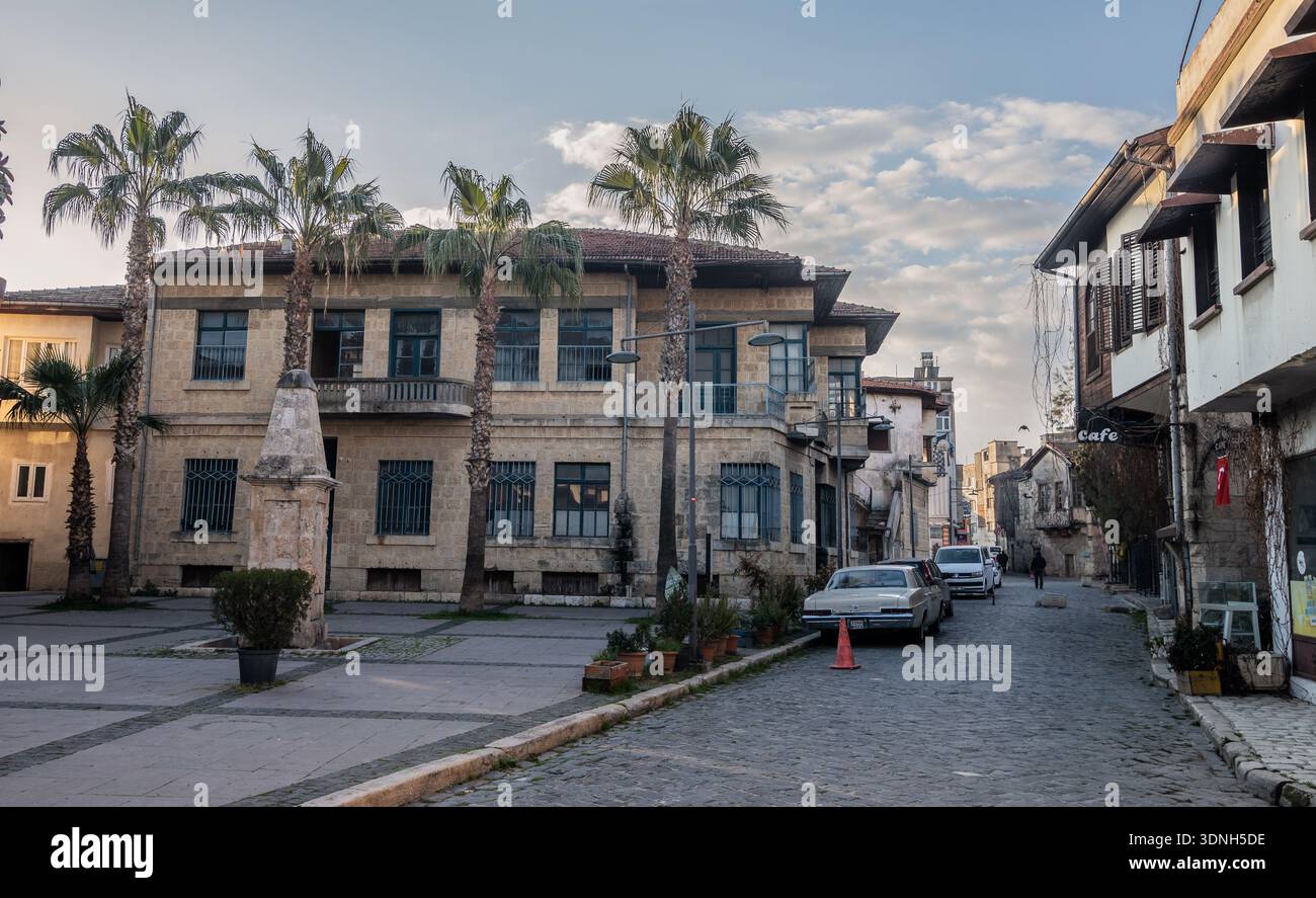 Traditional stone houses and narrow historic streets in the old town of ...