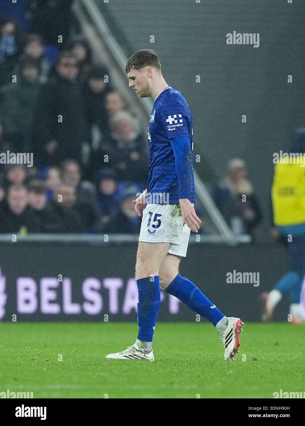 Everton's Jake O'Brien is sent off during the Premier League match at ...