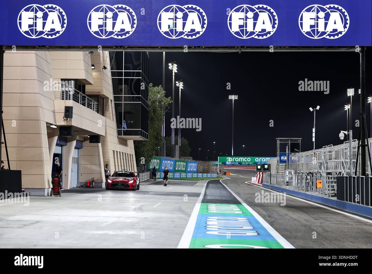 View of pit entrance from the pit on the eve of Formula 1 Testing 2026 ...