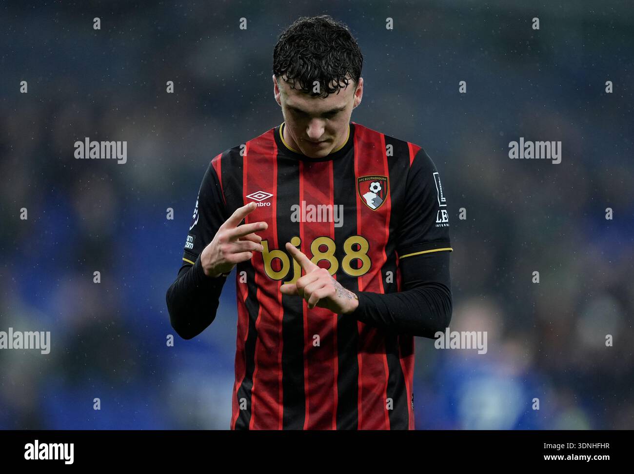 Bournemouth's Alex Jimenez gestures the score line at the final whistle ...