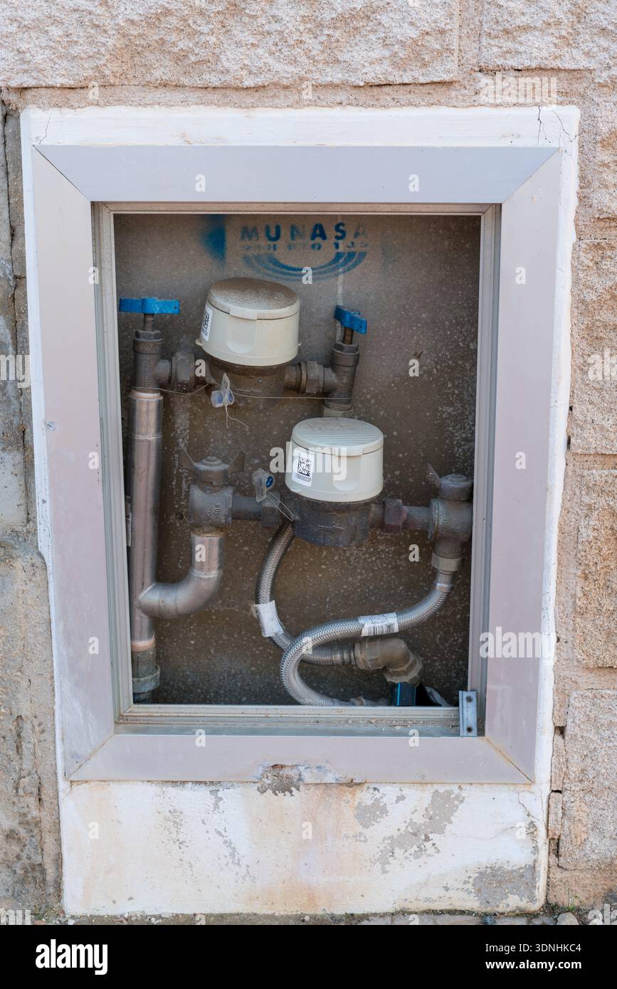 Water Meters And Pipes Installed In Wall Utility Service Box Stock ...