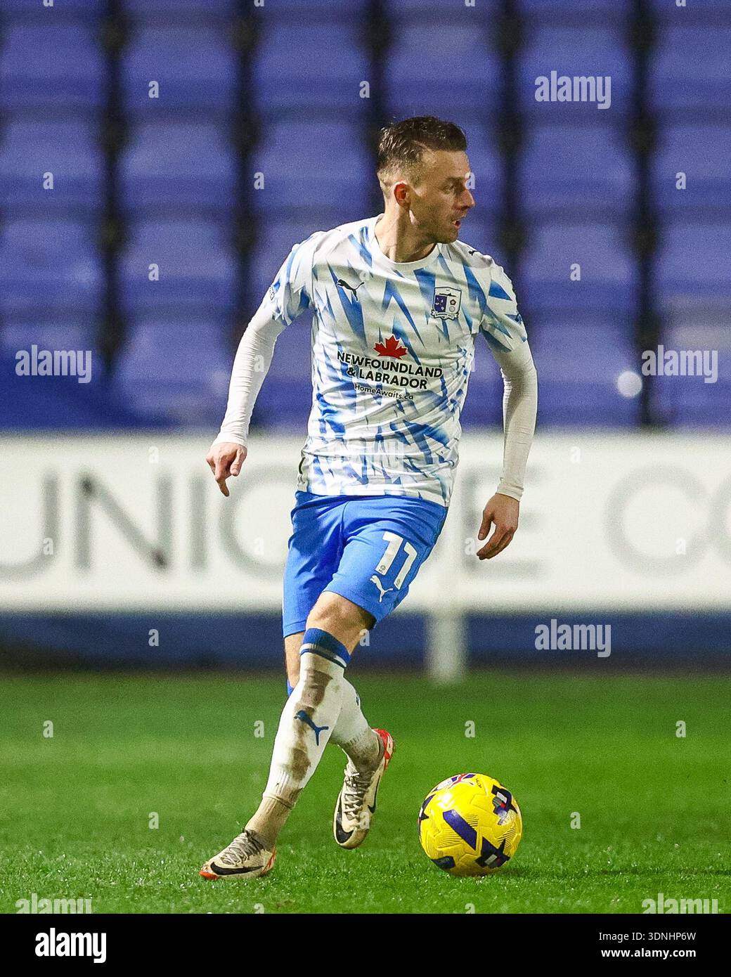 11, Elliot Newby of Barrow AFC on the ball during the Sky Bet League 2 ...