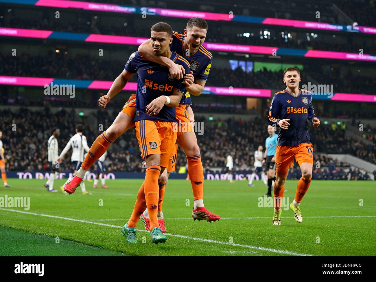 London UK 10th February 2026. GOAL. Sven Botman (Newcastle) jumps on ...