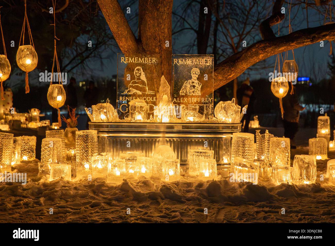 Luminary Loppet ice sculpture memorial to Renee Good and Alex Pretti ...