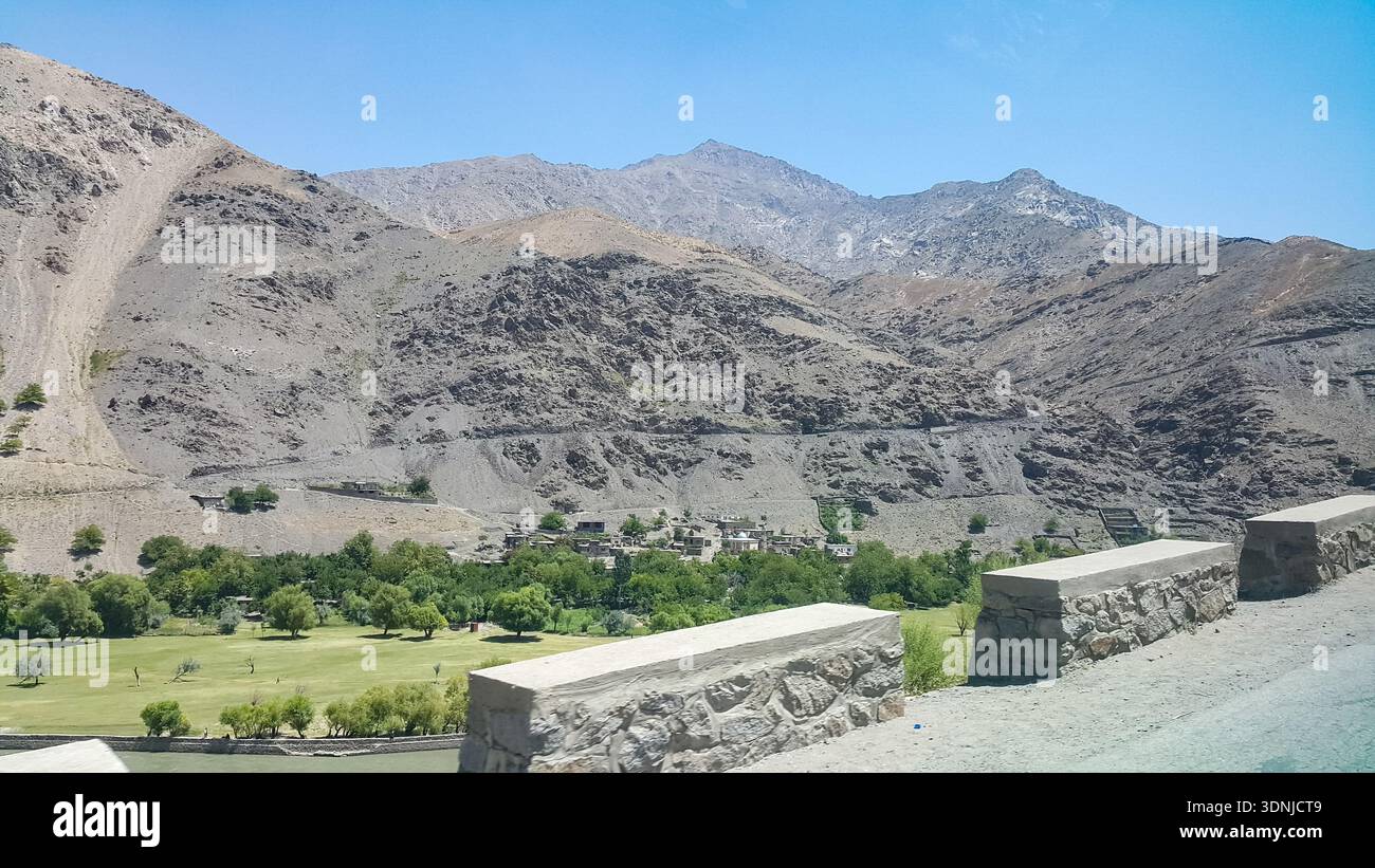 A view of Panjshir Valley, Afghanistan, showing mountainous terrain and ...