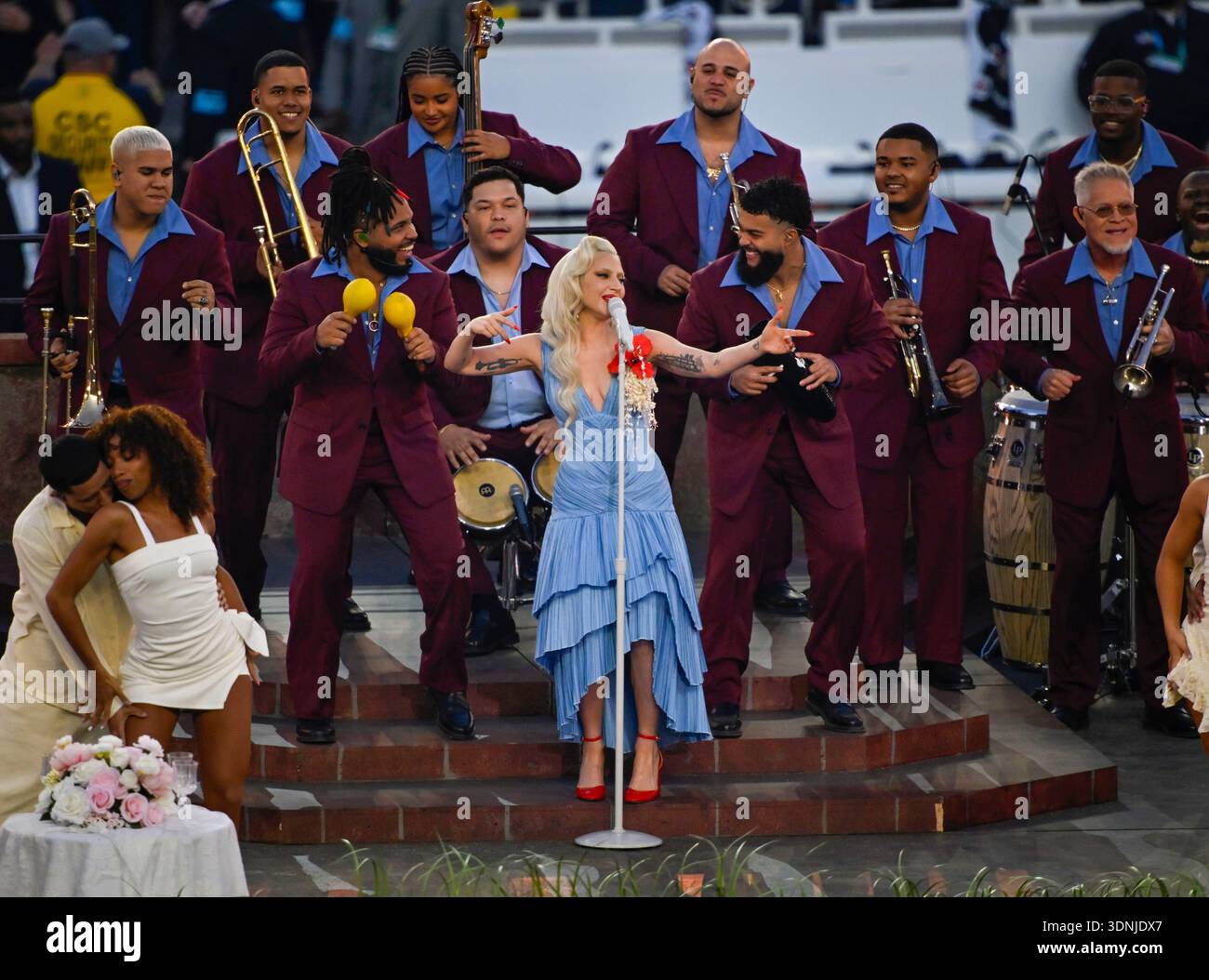 February 08, 2026 Lady Gaga performs during halftime of the NFL Super ...