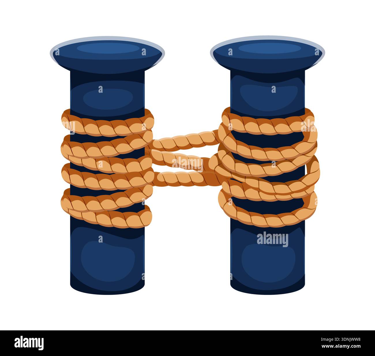 Pirate font cartoon mooring post and rope letter H. Pirate marine ...