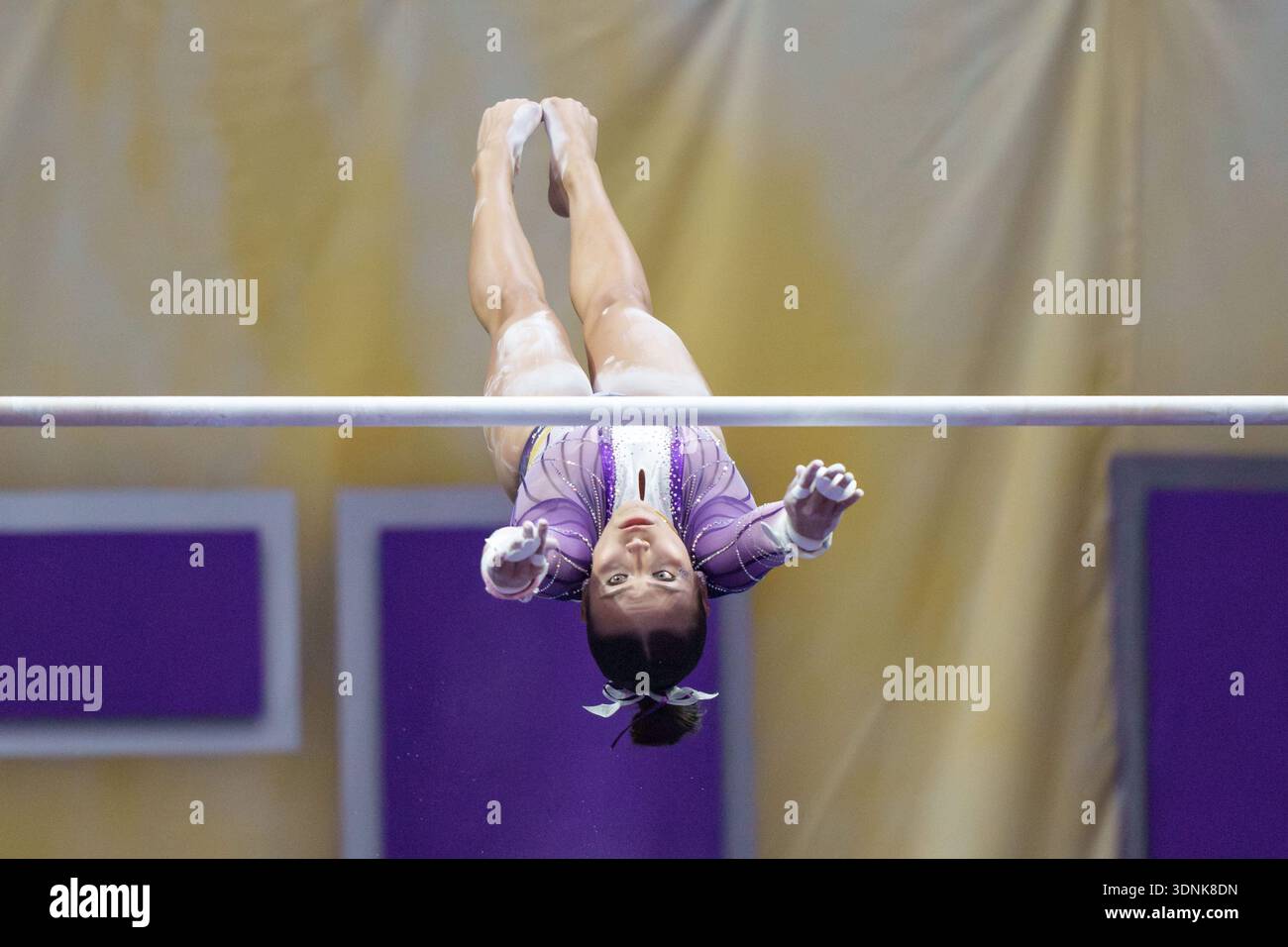 LSU gymnast Alexis Jeffrey performs on the uneven bars during an NCAA ...