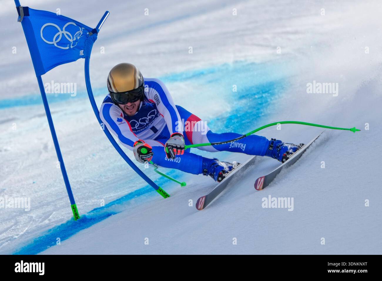 France's Nils Allegre speeds down the course, during a men's super-G ...