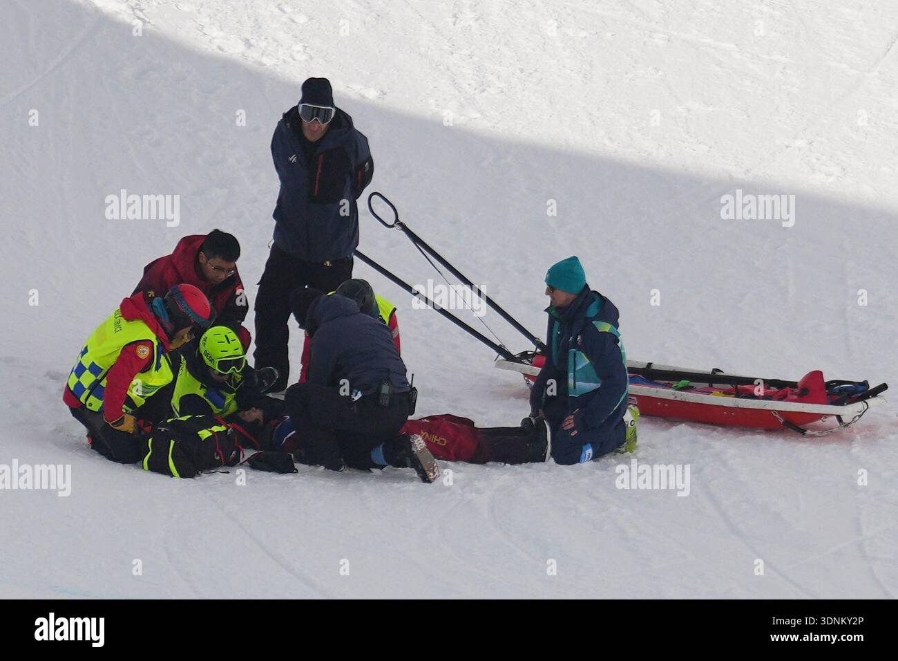 Medics tend to China's Liu Jiayu after she crashed during the women's ...
