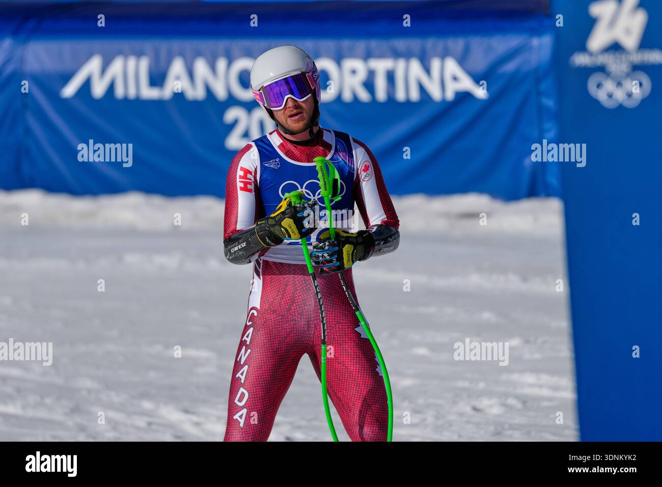 Canada's Cameron Alexander at the finish area, during a men's super-G ...
