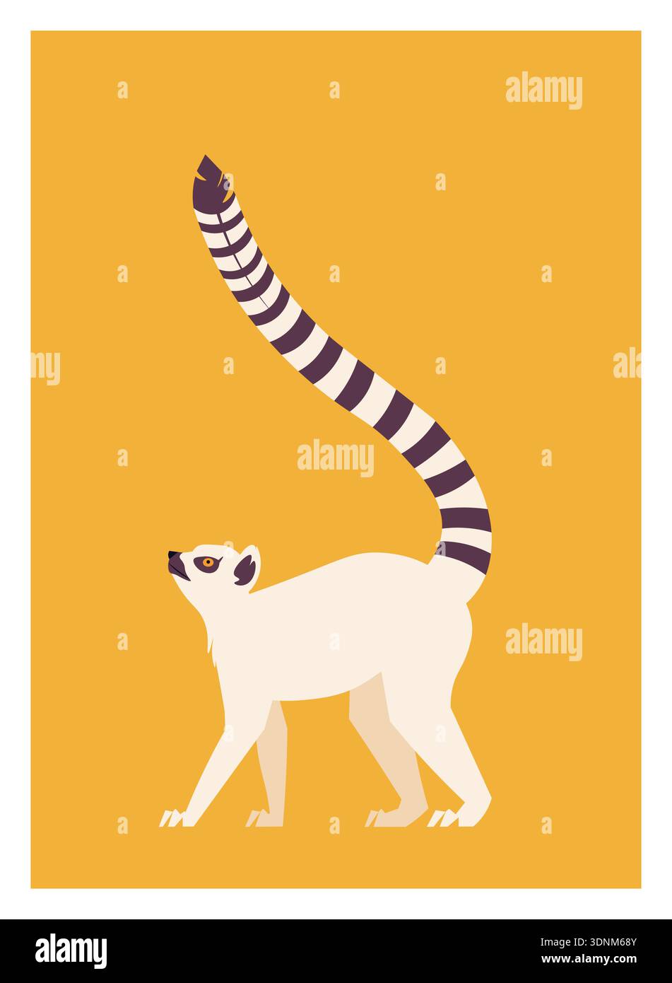Ring‑tailed lemur on yellow background, minimalist vector inspired by ...