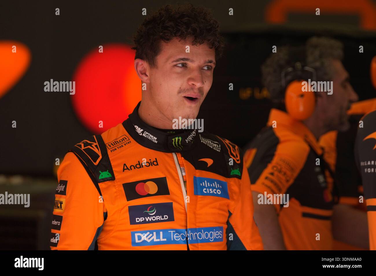 McLaren driver Lando Norris of Britain reacts during a Formula One pre ...