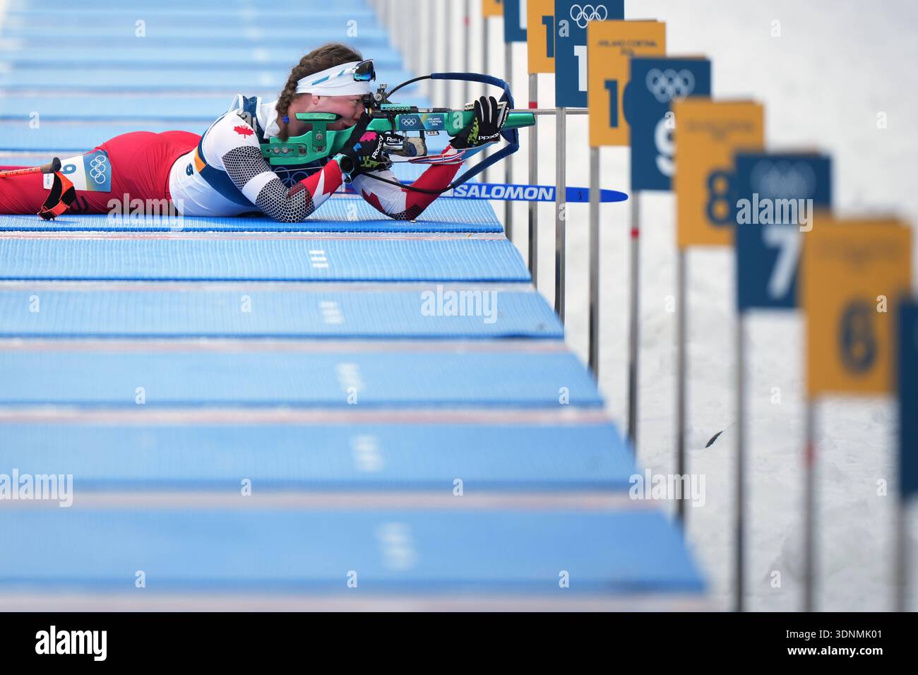 Nadia Moser, of Canada, competes in the women's 15-kilometer individual ...