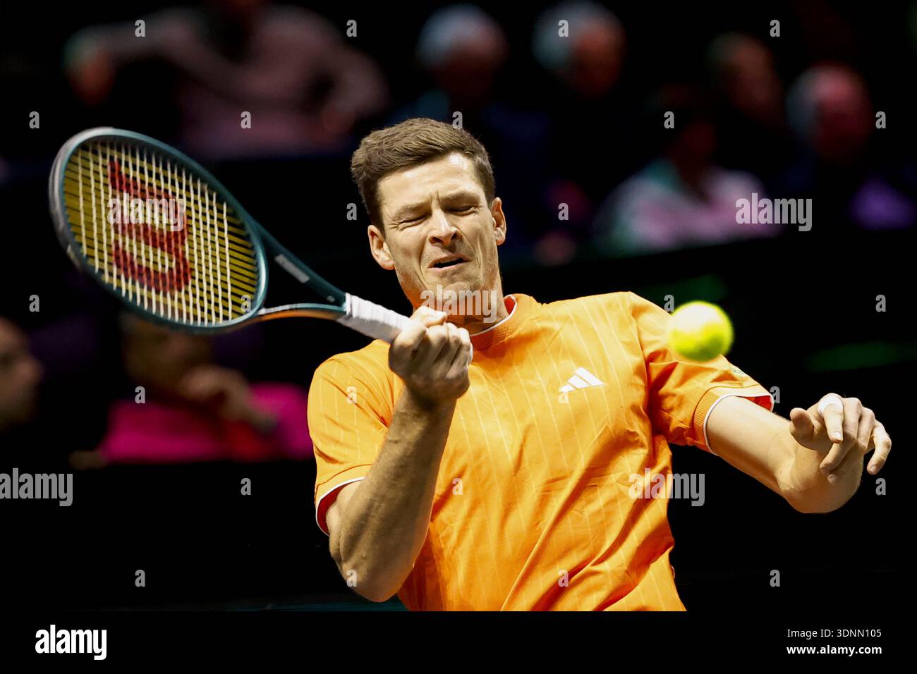 ROTTERDAM - Hubert Hurkacz (Poland) in action against Alexander Bublik ...