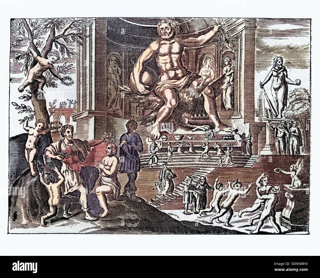 Vintage illustration of Statue of Zeus at Olympia one of the Seven ...