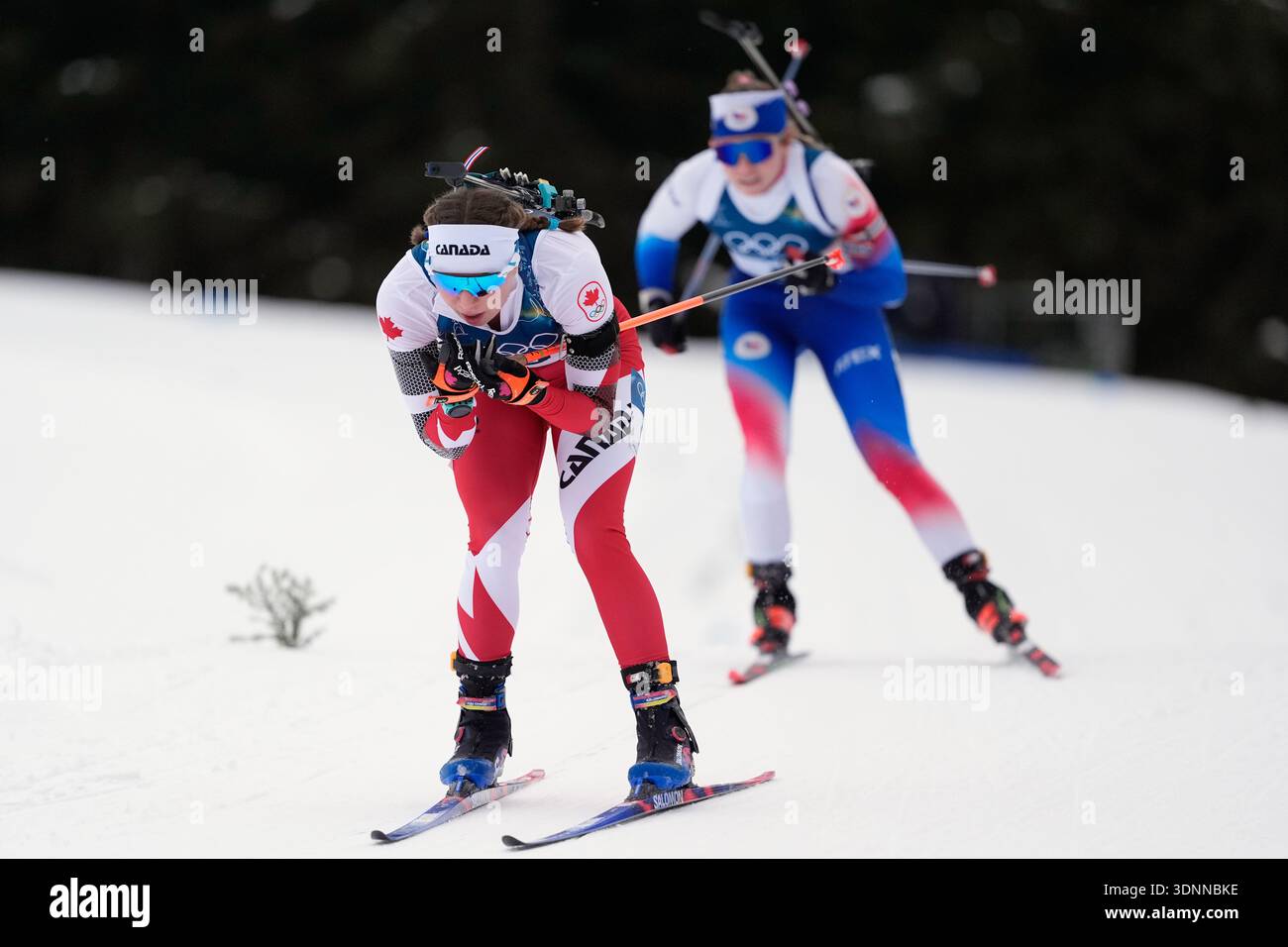 Nadia Moser, of Canada, competes in the women's 15-kilometer individual ...
