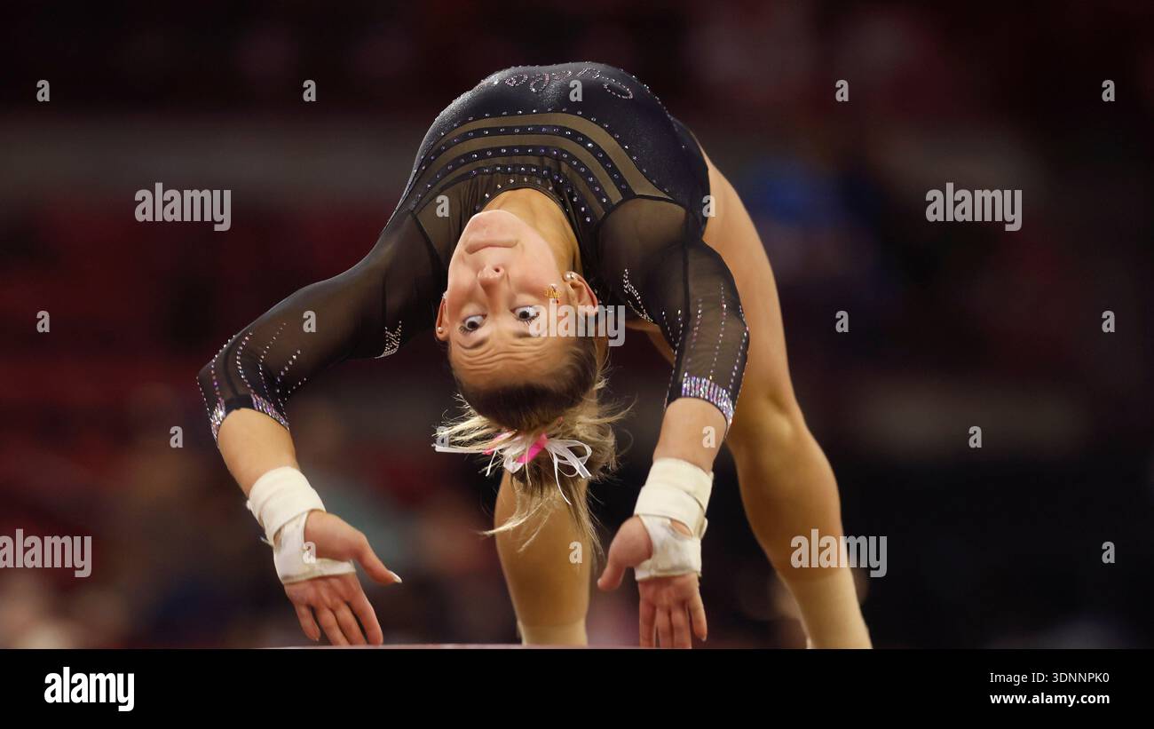 Iowa State gymnast Paige Wills performs on the vault during an NCAA ...