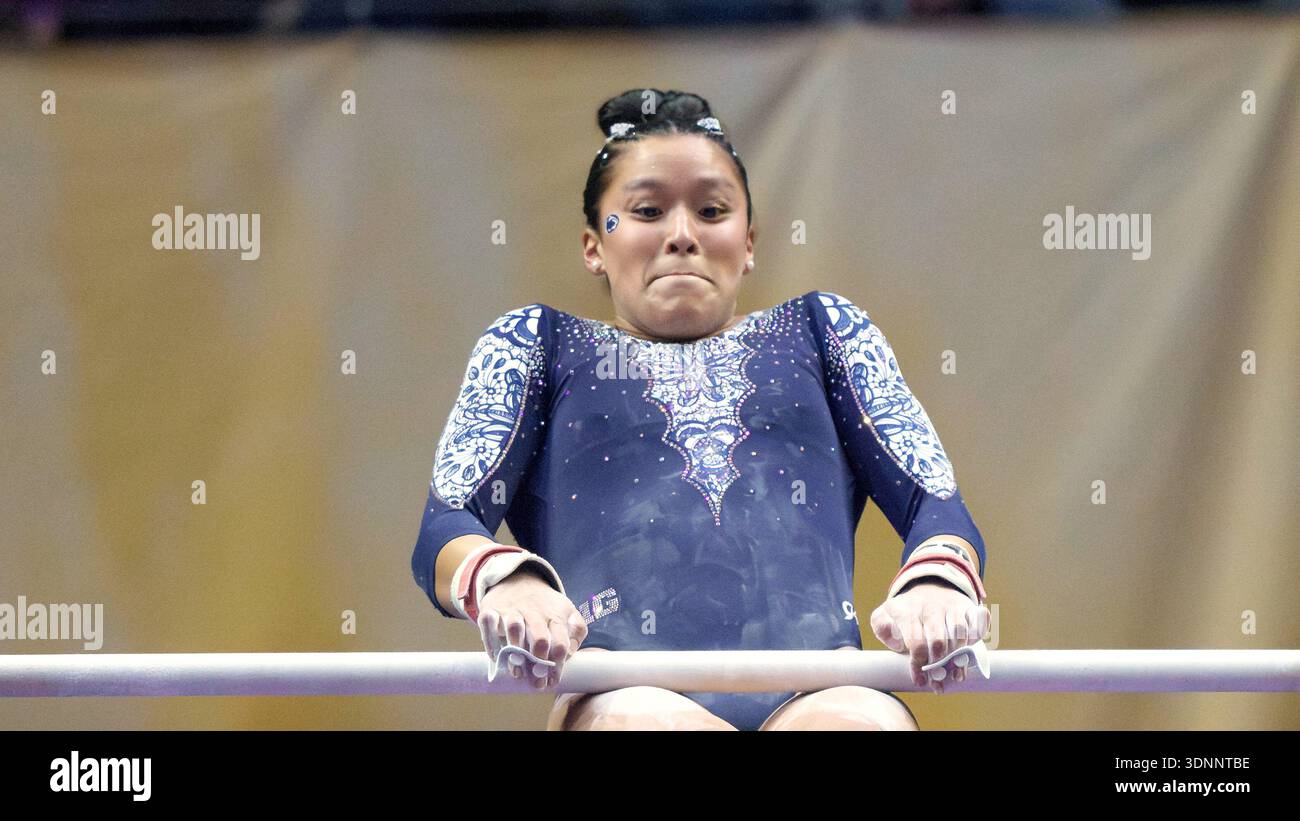 Penn State gymnast Ava Piedrahita performs on the uneven bars during an ...