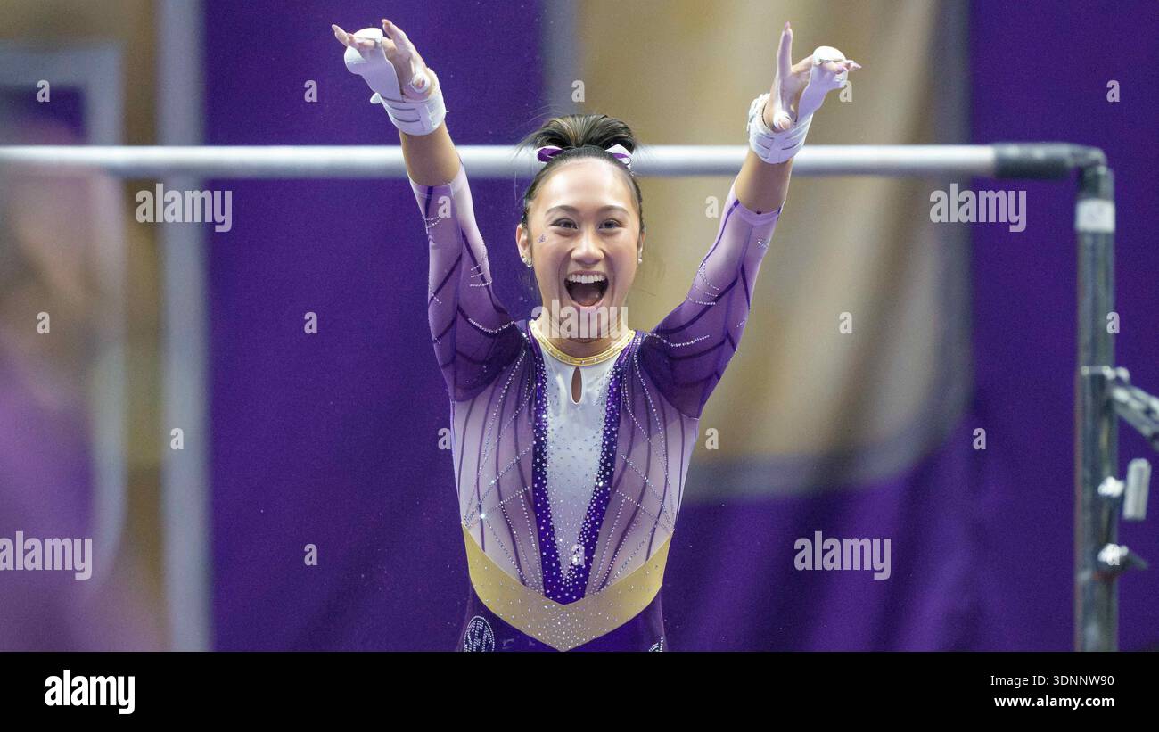 LSU gymnast Kailin Chio performs on the uneven bars during an NCAA ...