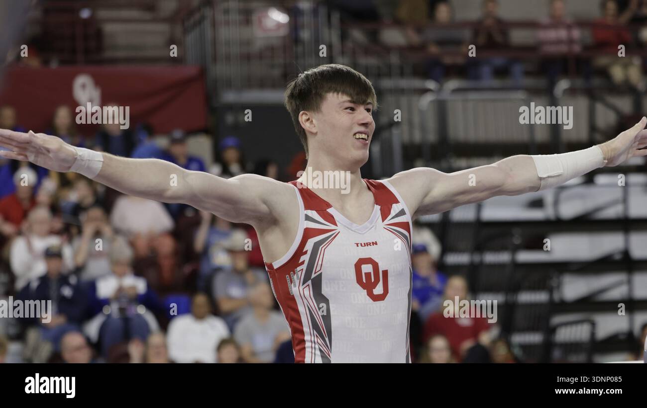 Oklahoma's Colby Aranda during an NCAA gymnastics meet on Saturday, Feb ...